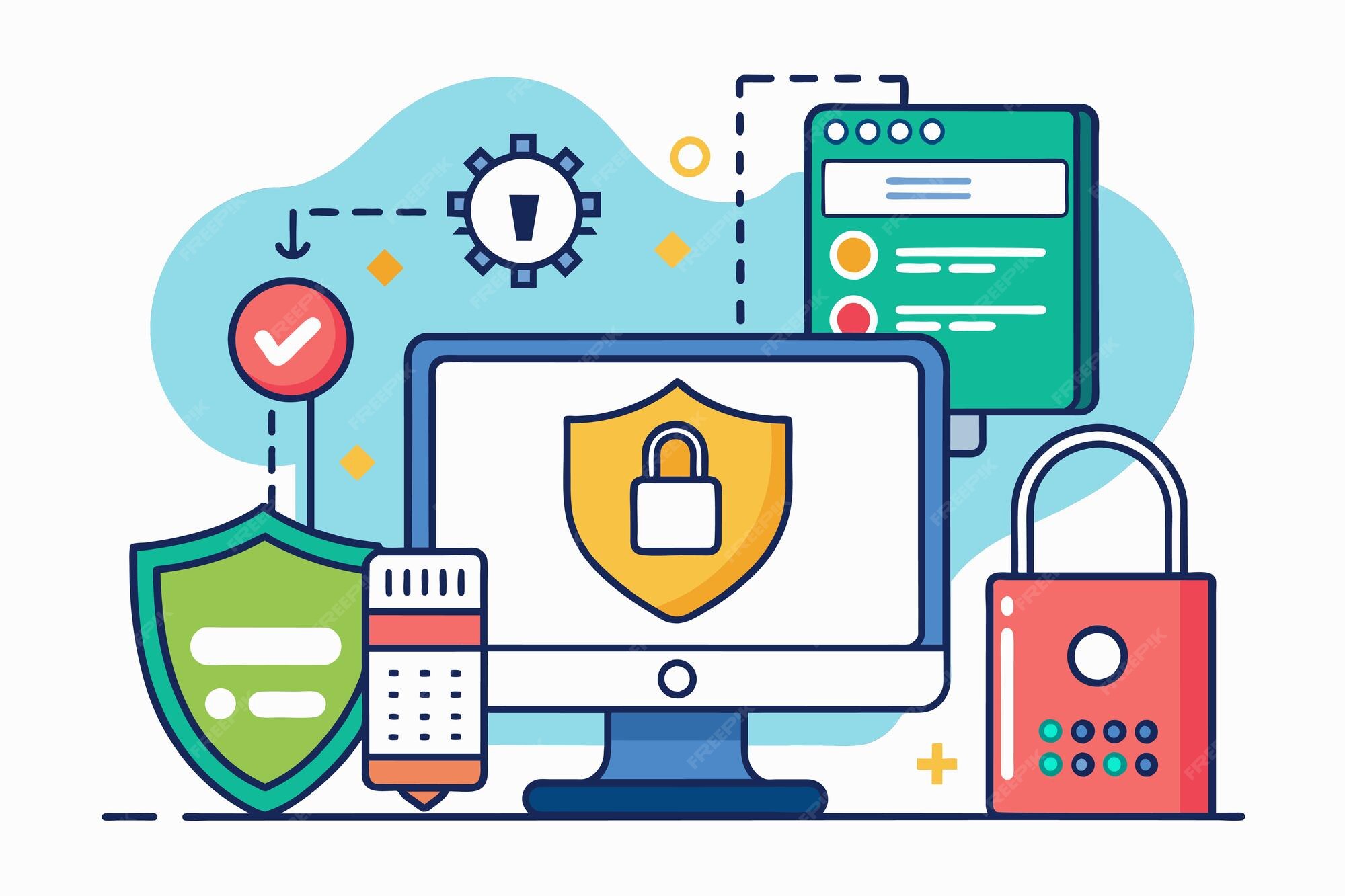 Premium Vector | A computer protected by two padlocks enhancing data ...