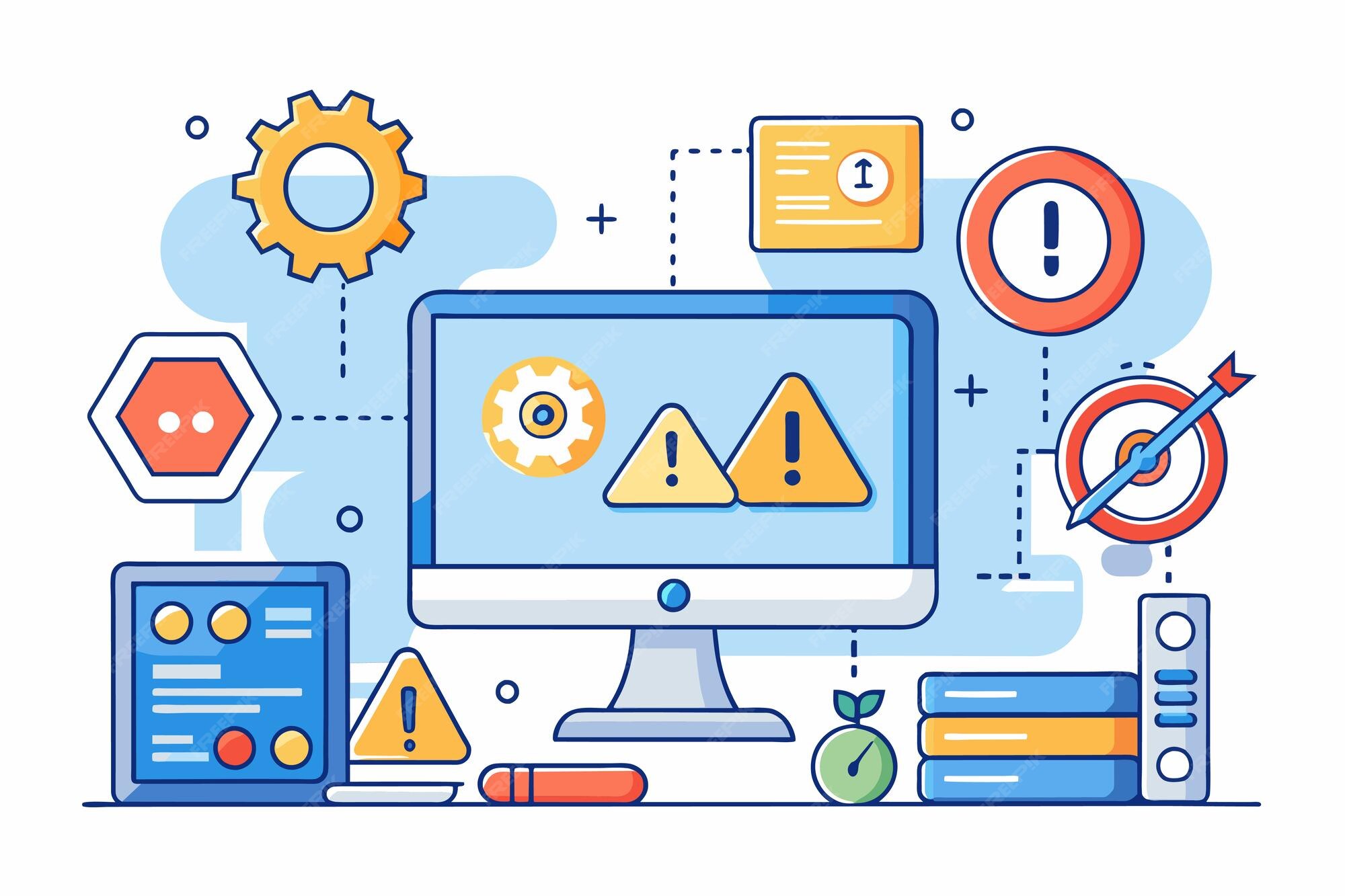 Premium Vector | A computer screen displaying various icons around it ...