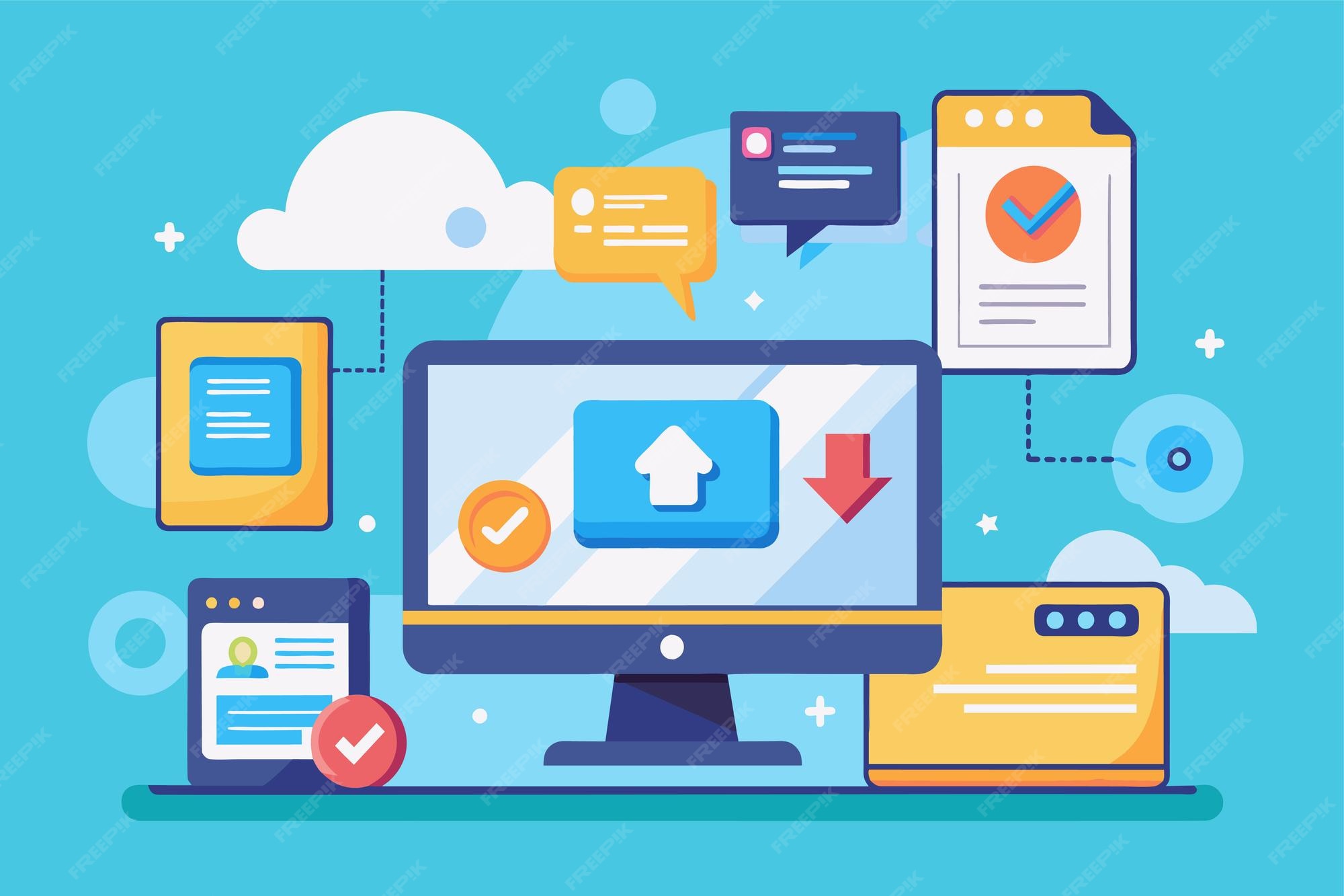 Premium Vector A Computer Screen Displaying Various Icons Representing Different Applications