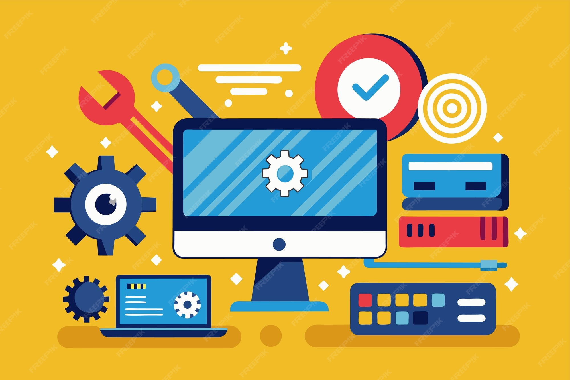 A computer screen with multiple tools around for troubleshooting and ...