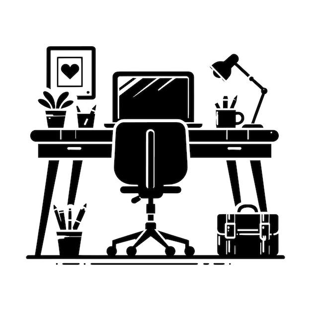 Computer and study desk room silhouette vector illustration isolated on ... Computer and study desk room silhouette vector illustration isolated on ...