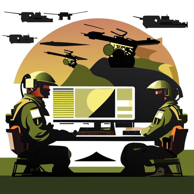 Premium Vector | Computer system integration with military drills ... Premium Vector | Computer system integration with military drills ...