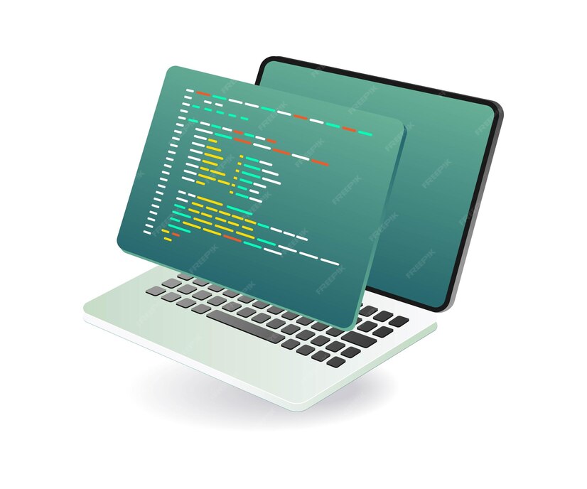 Premium Vector | Computer with programmer code language