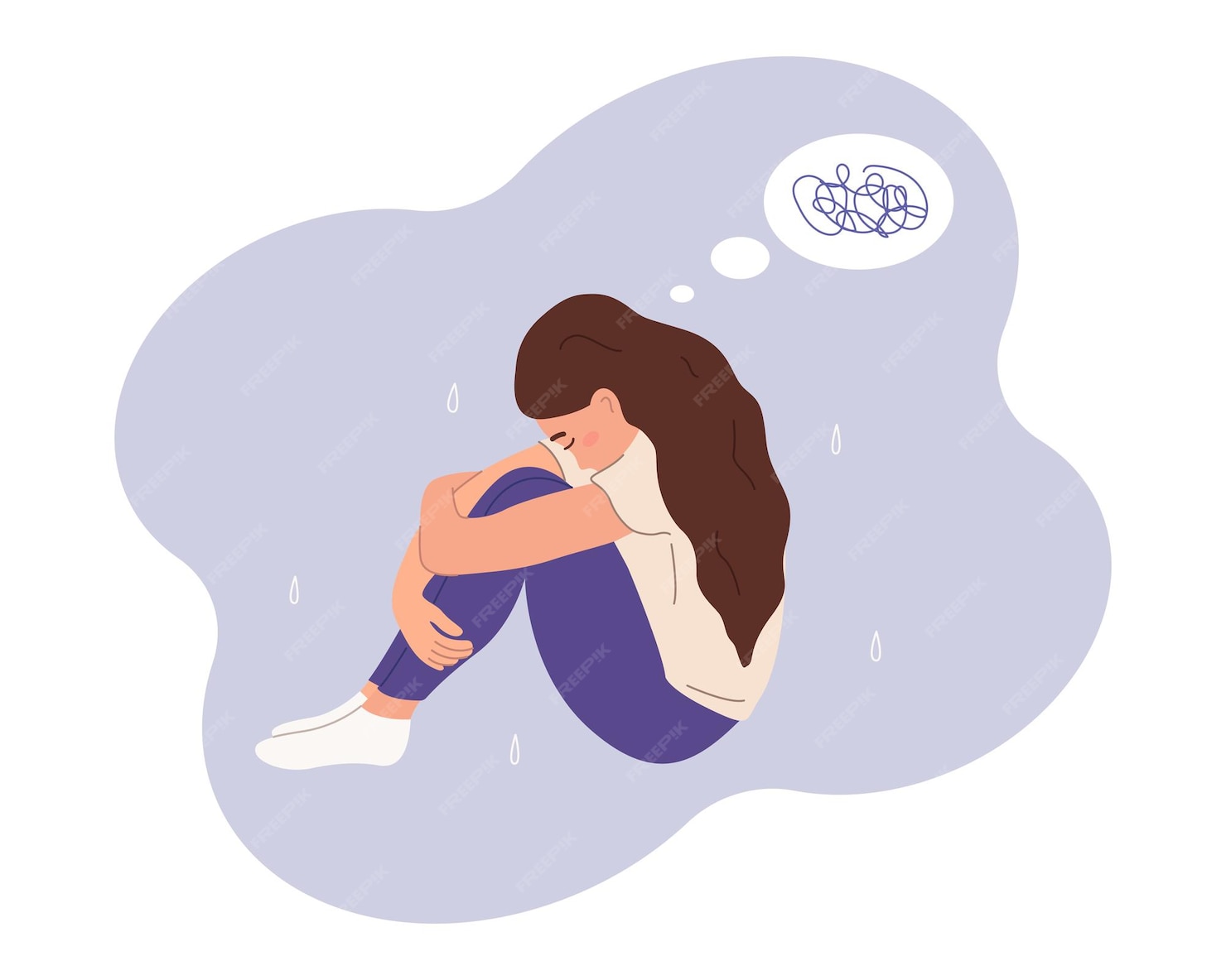 Premium Vector The Concept Of Depression In Young Woman Teenager Sad