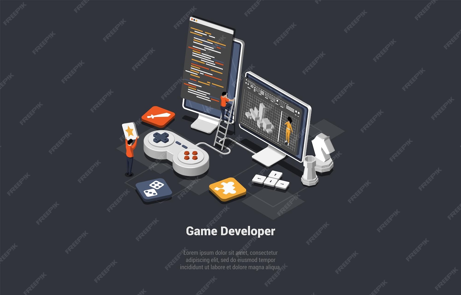 Premium Vector | Concept of game development creative people developers ...