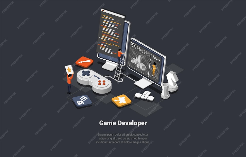 Premium Vector | Concept of game development creative people developers ...