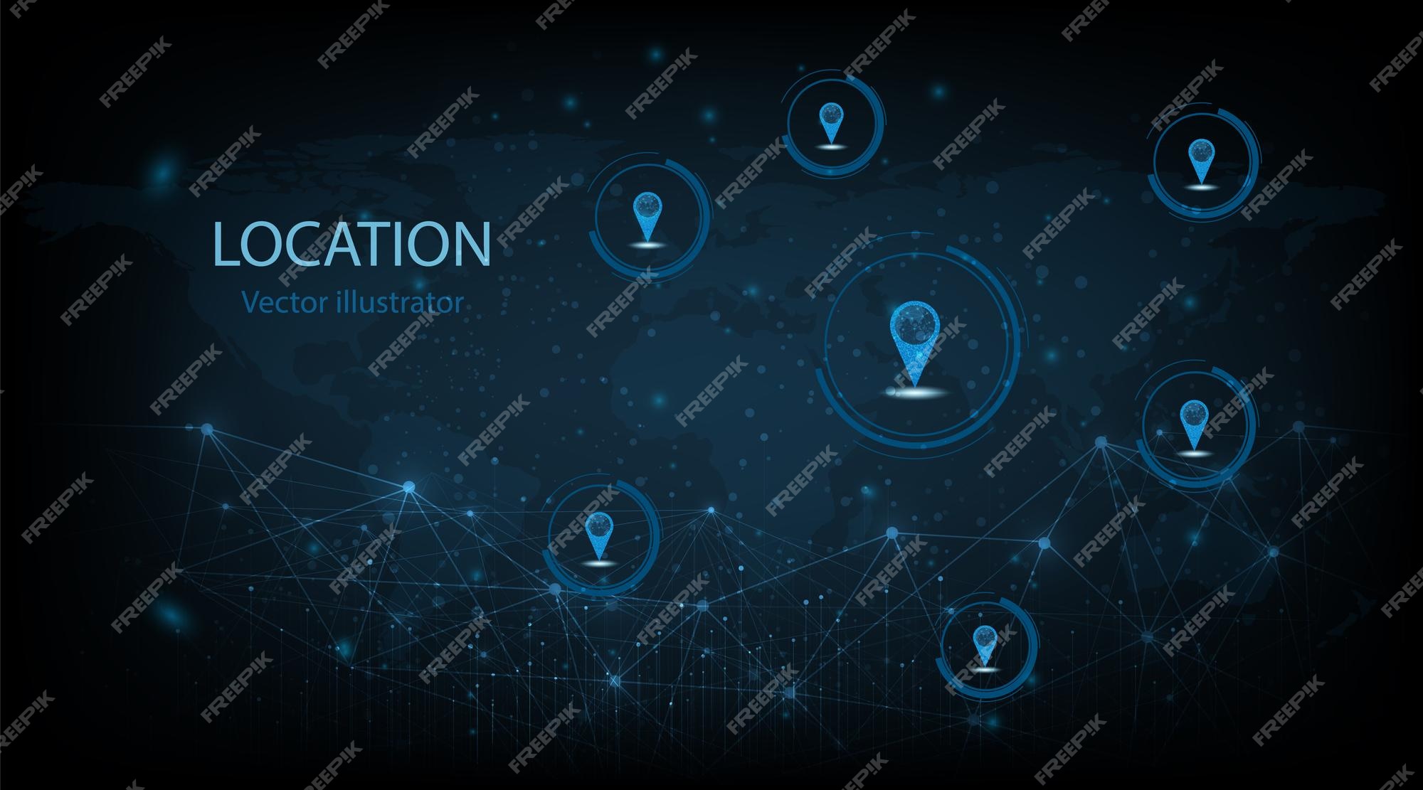 Gps 기술 배경의 개념. 어두운 파란색 배경에 벡터 핀 아이콘 Gps.여행 방법 개념입니다. | 프리미엄 벡터 Gps 기술 배경의 개념. 어두운 파란색 배경에 벡터 핀 아이콘 Gps.여행 방법 개념입니다. | 프리미엄 벡터