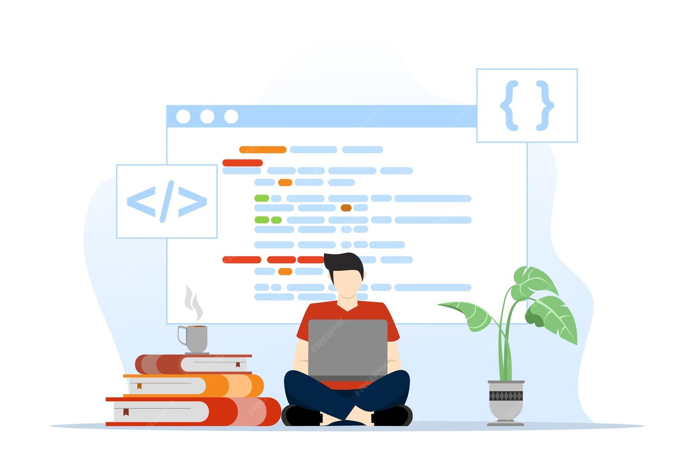 Premium Vector | Concept of web design and mobile app programmer working and coding for remote ...