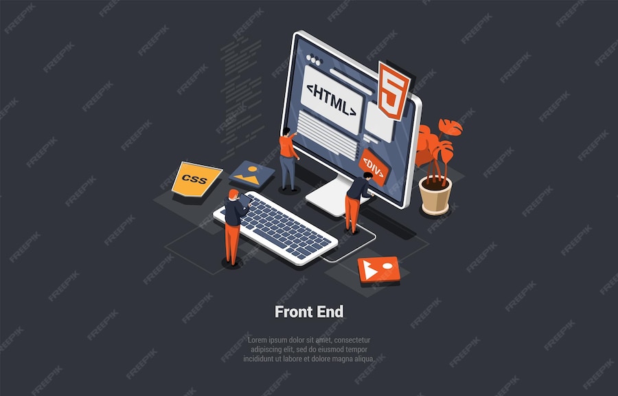 Premium Vector | Conceptual template with developer programmer or coder working on computer ...