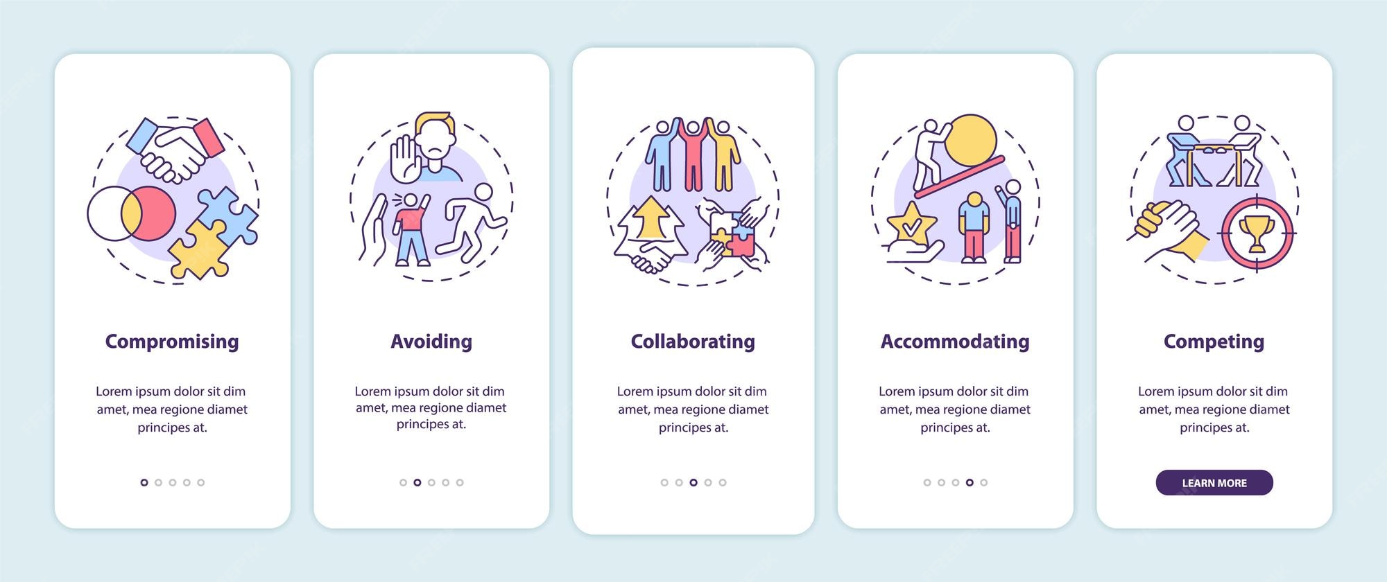 Premium Vector Conflict Resolution Strategies Onboarding Mobile App