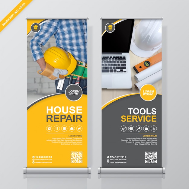 Premium Vector | Construction tools roll up and standee Premium Vector | Construction tools roll up and standee