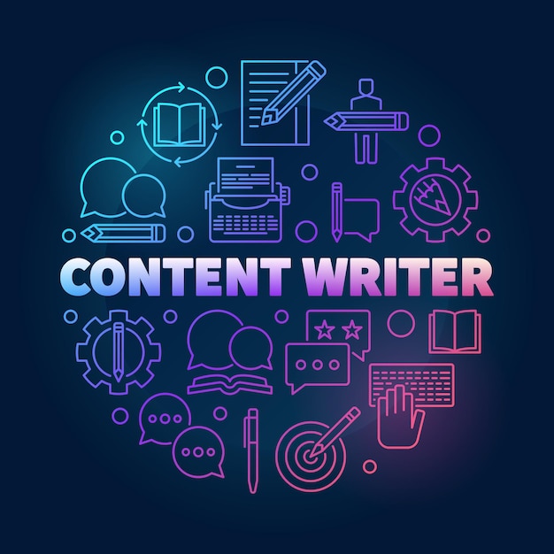 Premium Vector | Content writer vector colored round line illustration Premium Vector | Content writer vector colored round line illustration