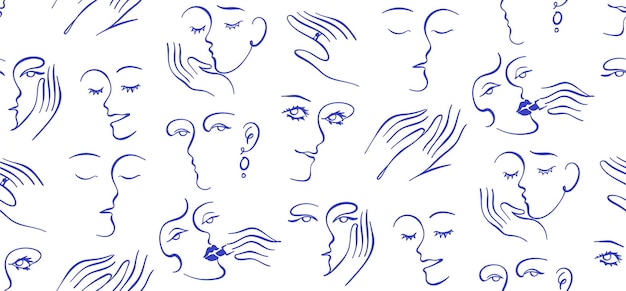 Premium Vector | Continuous one line drawing abstract face seamless Premium Vector | Continuous one line drawing abstract face seamless