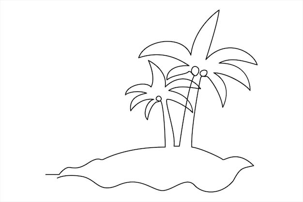 Premium Vector Continuous One Line Drawing Of Beach Umbrella Palm