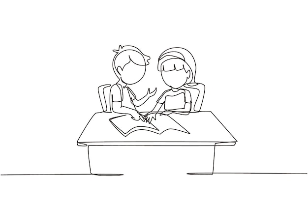 Premium Vector | Continuous one line drawing children pupils studying ... Premium Vector | Continuous one line drawing children pupils studying ...