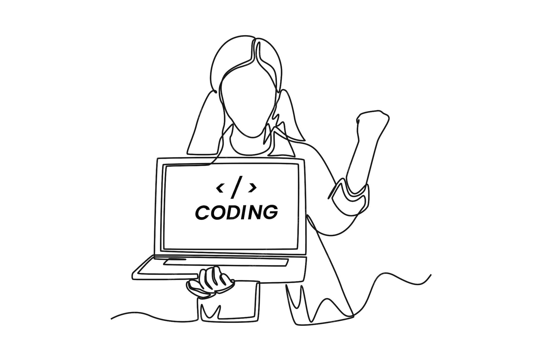 Непрерывный рисунок одной линии счастливая девочка-программист ...