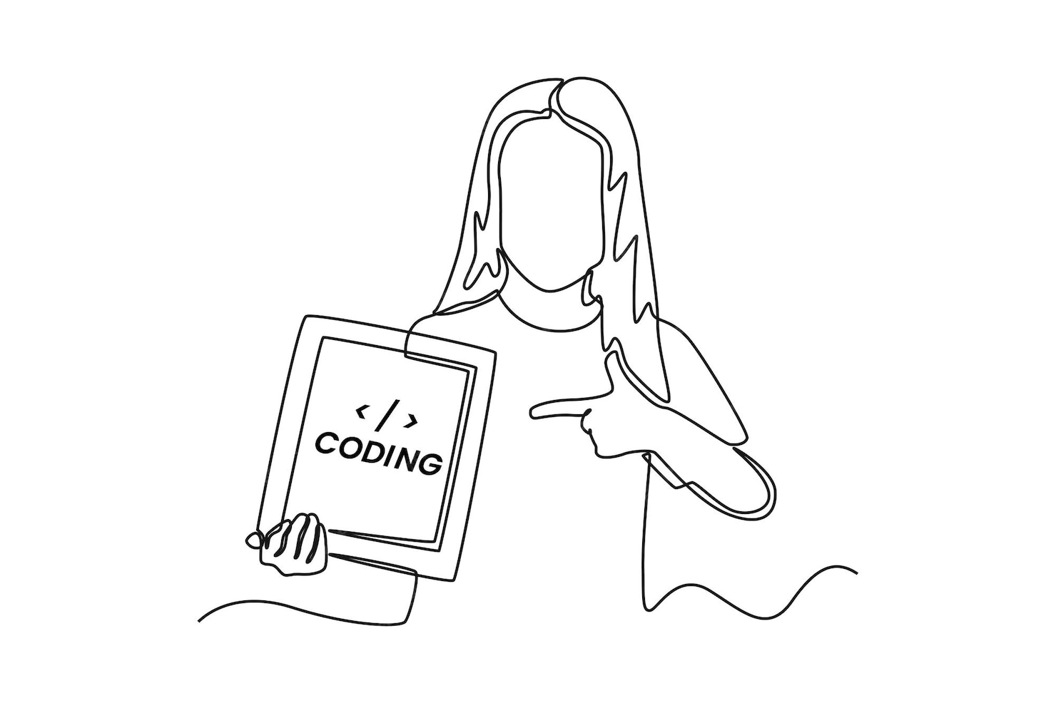 Premium Vector | Continuous one line drawing happy programmer pointing at coding in tablet ...