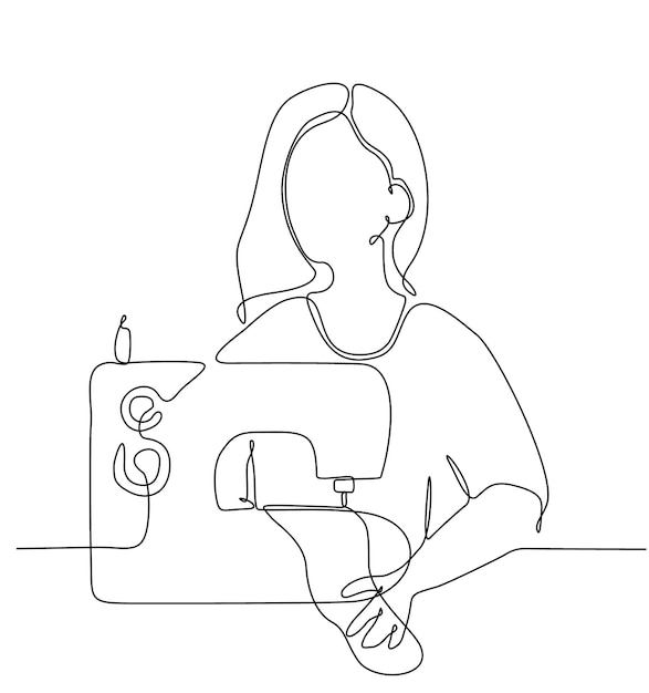 Premium Vector Continuous Single Line Drawn Woman Sewing Behind Hand