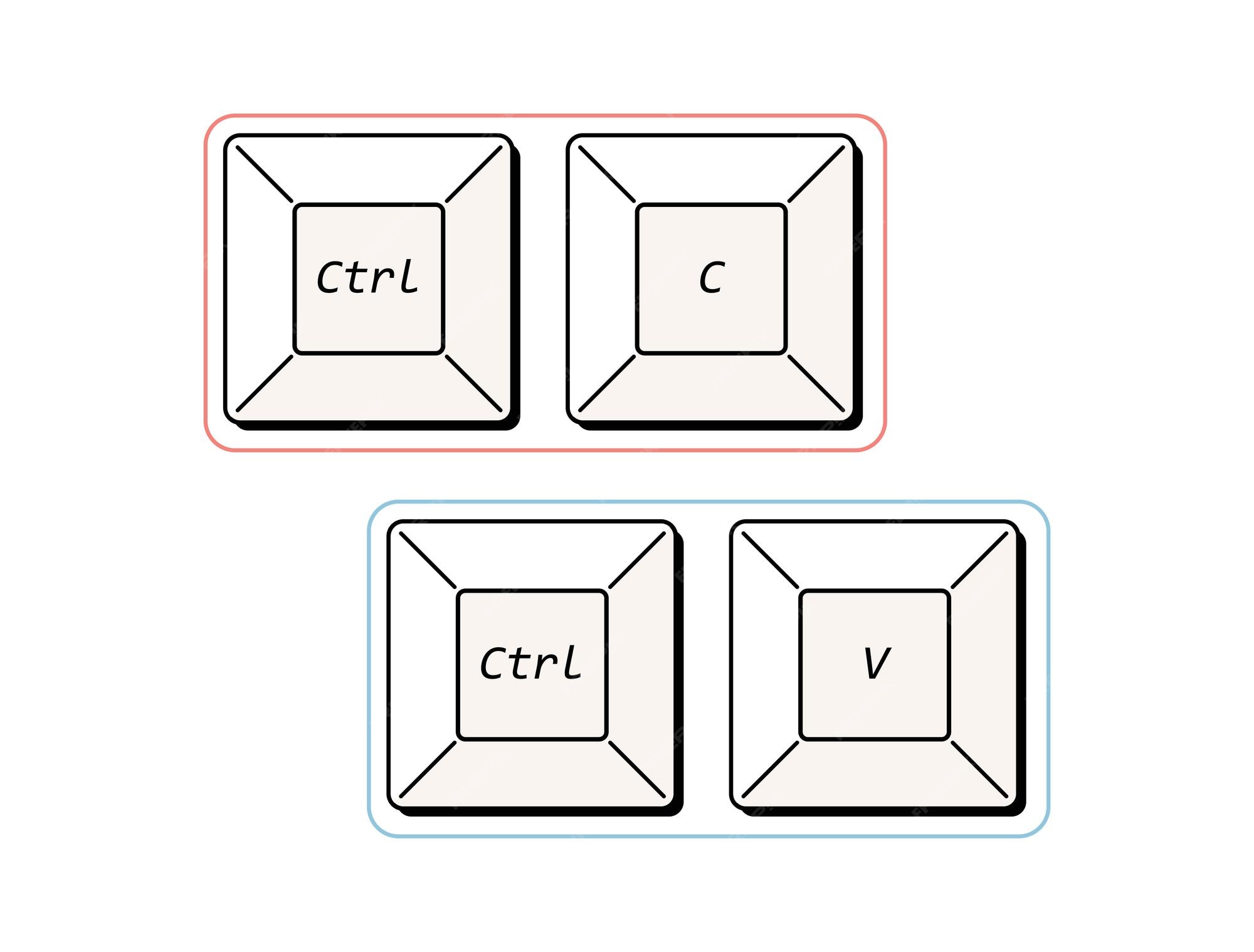 복사 붙여넣기 Ctrl C Ctrl V 키보드 버튼에 대한 제어 키 및 바로 가기 명령 프리미엄 벡터