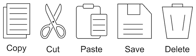 Premium Vector | Copy paste cut save and delete icons Premium Vector | Copy paste cut save and delete icons
