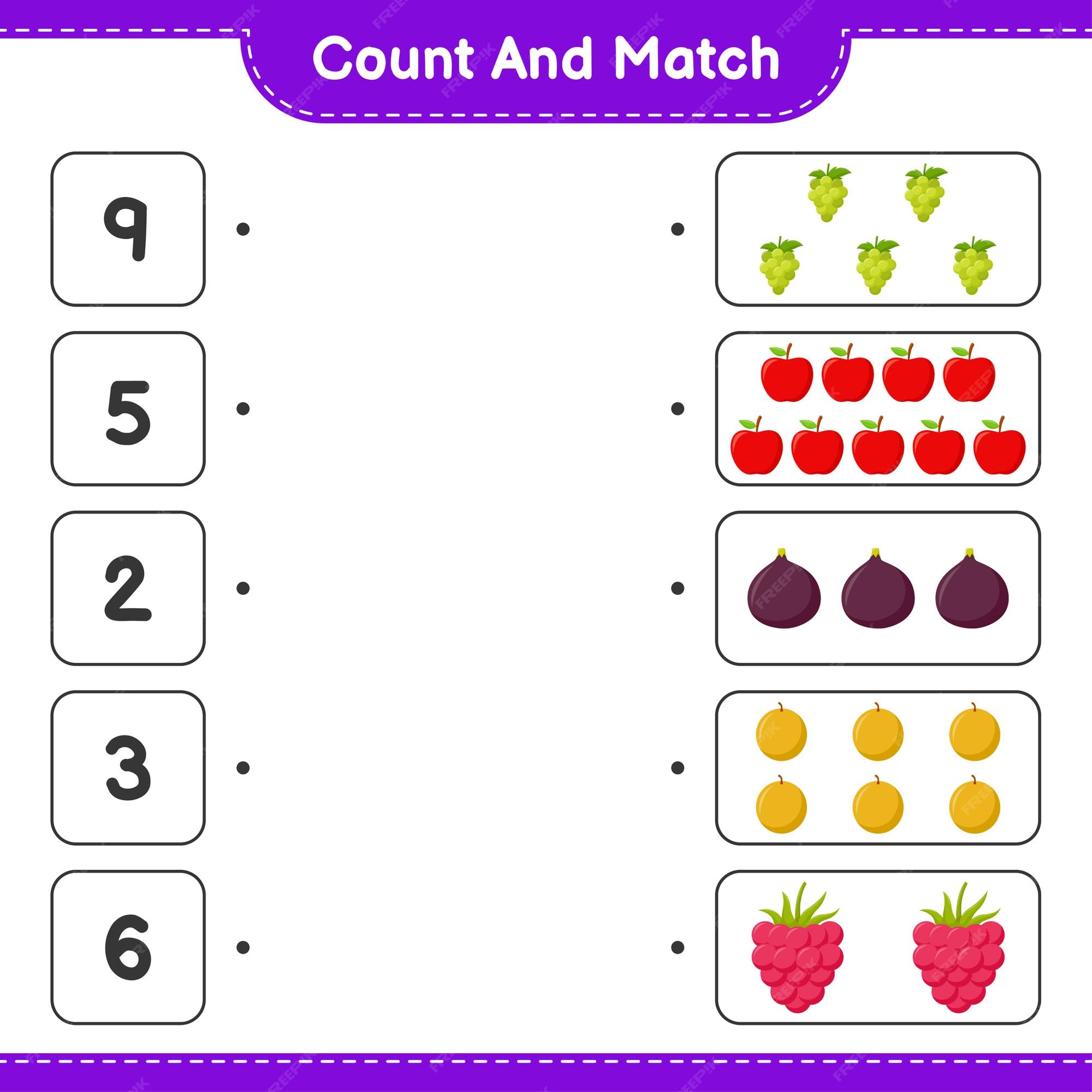 Premium Vector | Count and match, count the number of fruits and match ... Premium Vector | Count and match, count the number of fruits and match ...