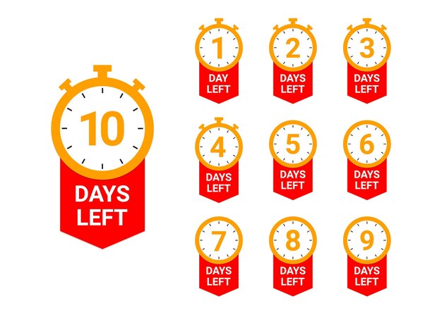 Premium Vector | Countdown days left number with timer clock. Premium Vector | Countdown days left number with timer clock.