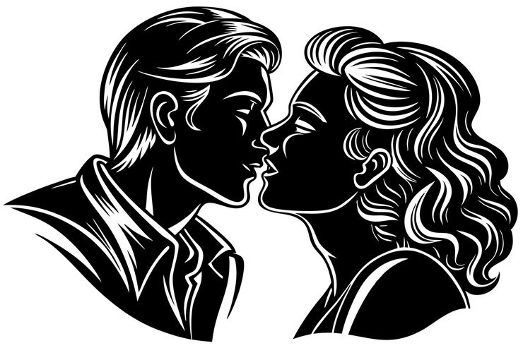 Couple Kissing Silhouette Isolated On White Background Romantic Couple
