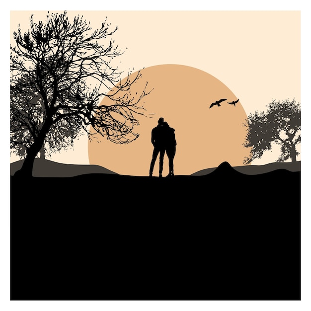 Premium Vector | Couple landscape stock vector illustration Premium Vector | Couple landscape stock vector illustration