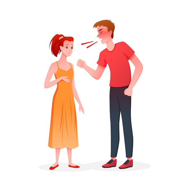 Premium Vector Couple People Quarrel Cartoon Angry Husband Screaming At Crying Upset Wife In