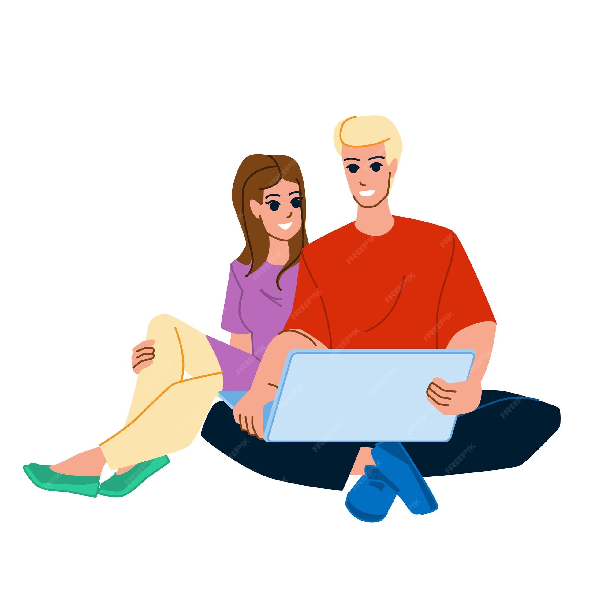 Premium Vector Couple Using Computer Vector