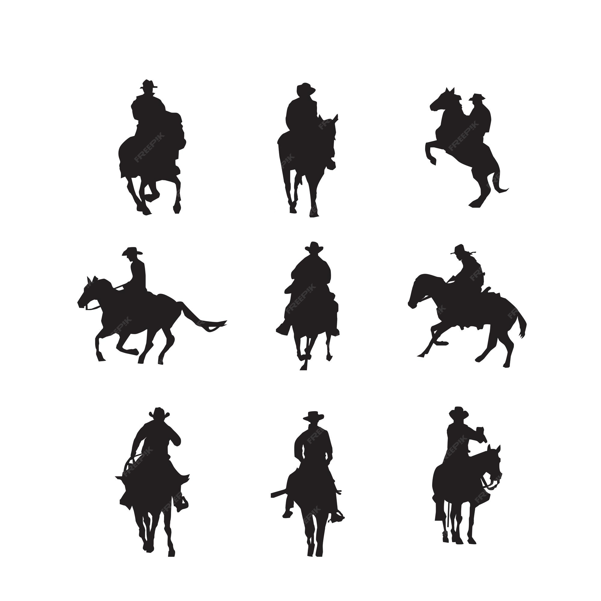 Premium Vector | Cowboy riding his horse Silhouette Collection Premium Vector | Cowboy riding his horse Silhouette Collection