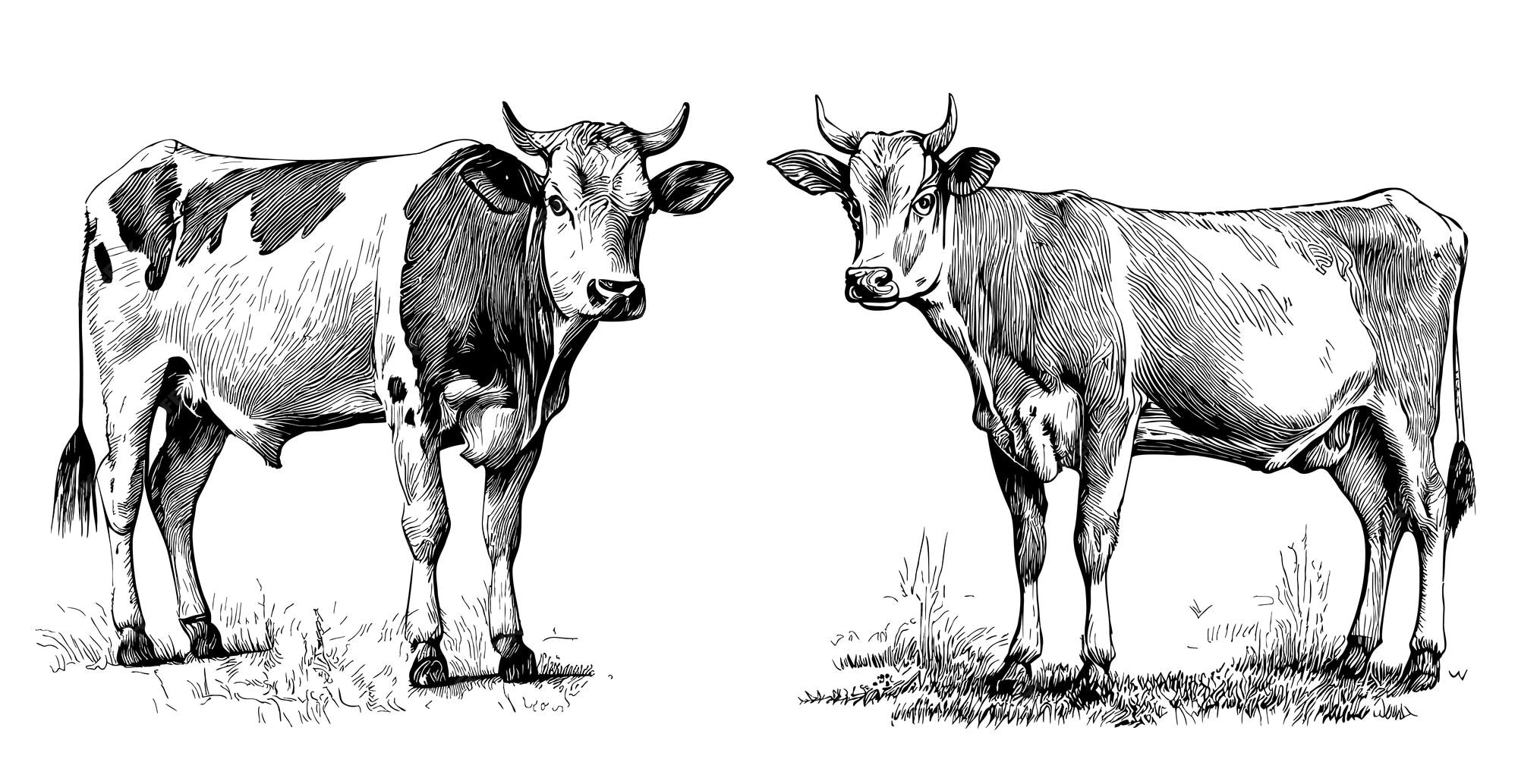 Premium Vector | Cows two sketch hand drawn in doodle style illustration Premium Vector | Cows two sketch hand drawn in doodle style illustration