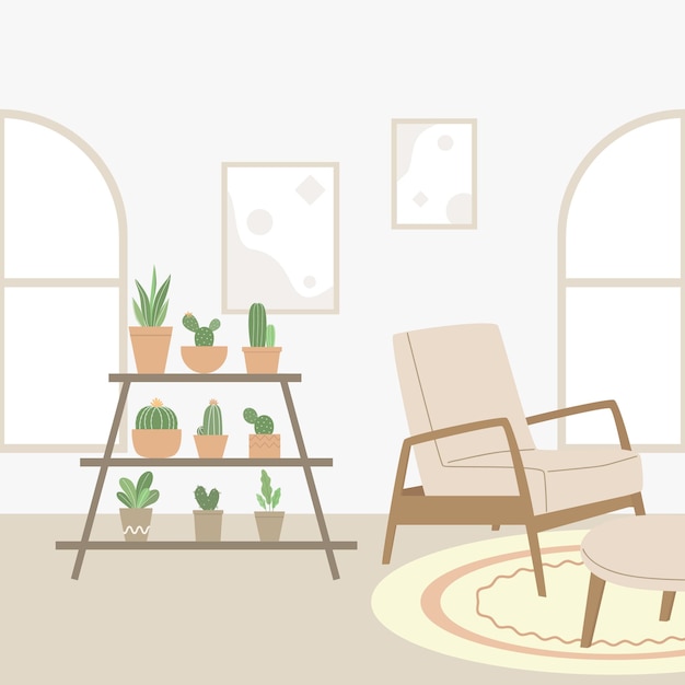 Premium Vector | Cozy living room with plant Premium Vector | Cozy living room with plant