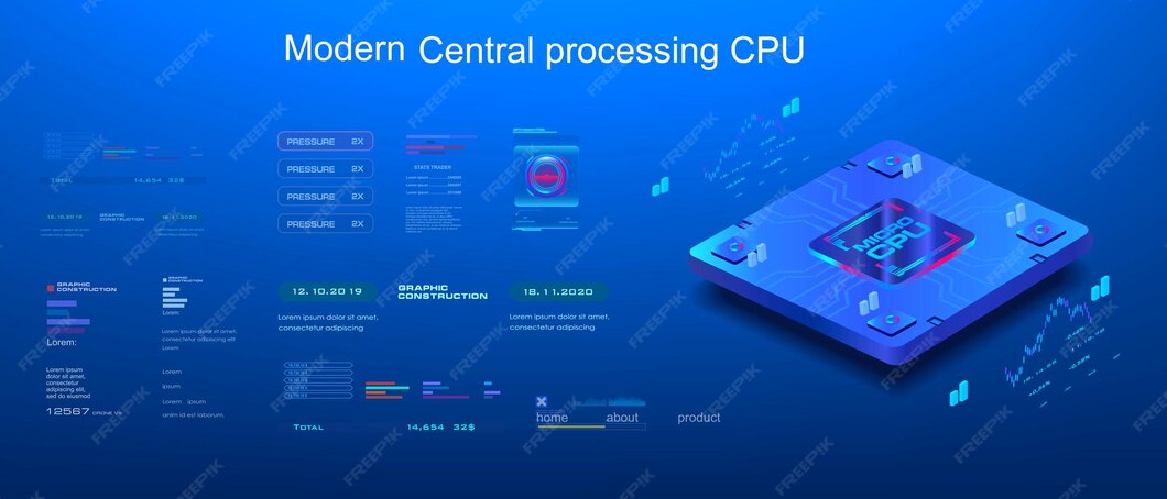 Cpu 개념 배너 프레젠테이션 미래형 컴퓨터를 위한 강력한 프로세서 최신 디지털 Cpu 마이크로칩 컴퓨터 기술 및 디지털 전자