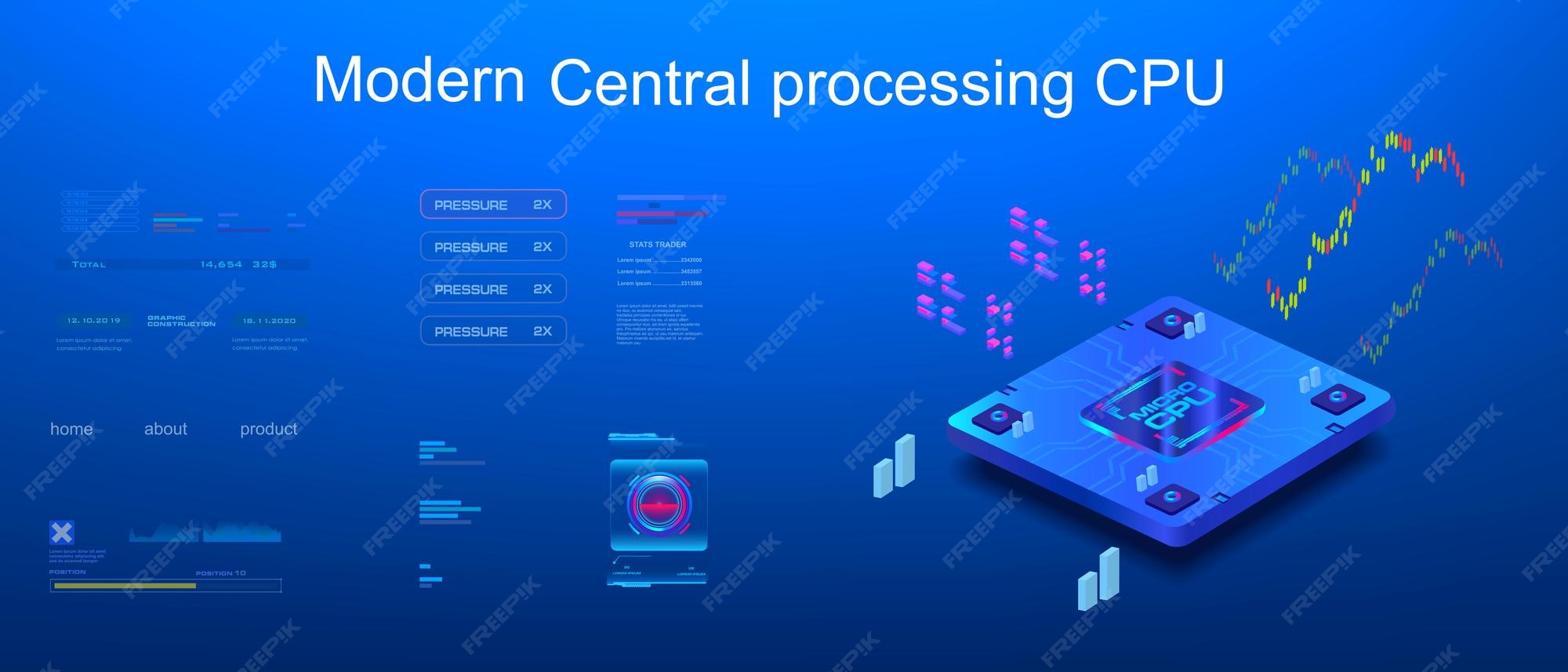 Cpu Hud要素を備えた未来的な背景に関する新世代プロセッサのプレゼンテーション 現代のデジタルcpuマイクロチップ 高度な技術と電子