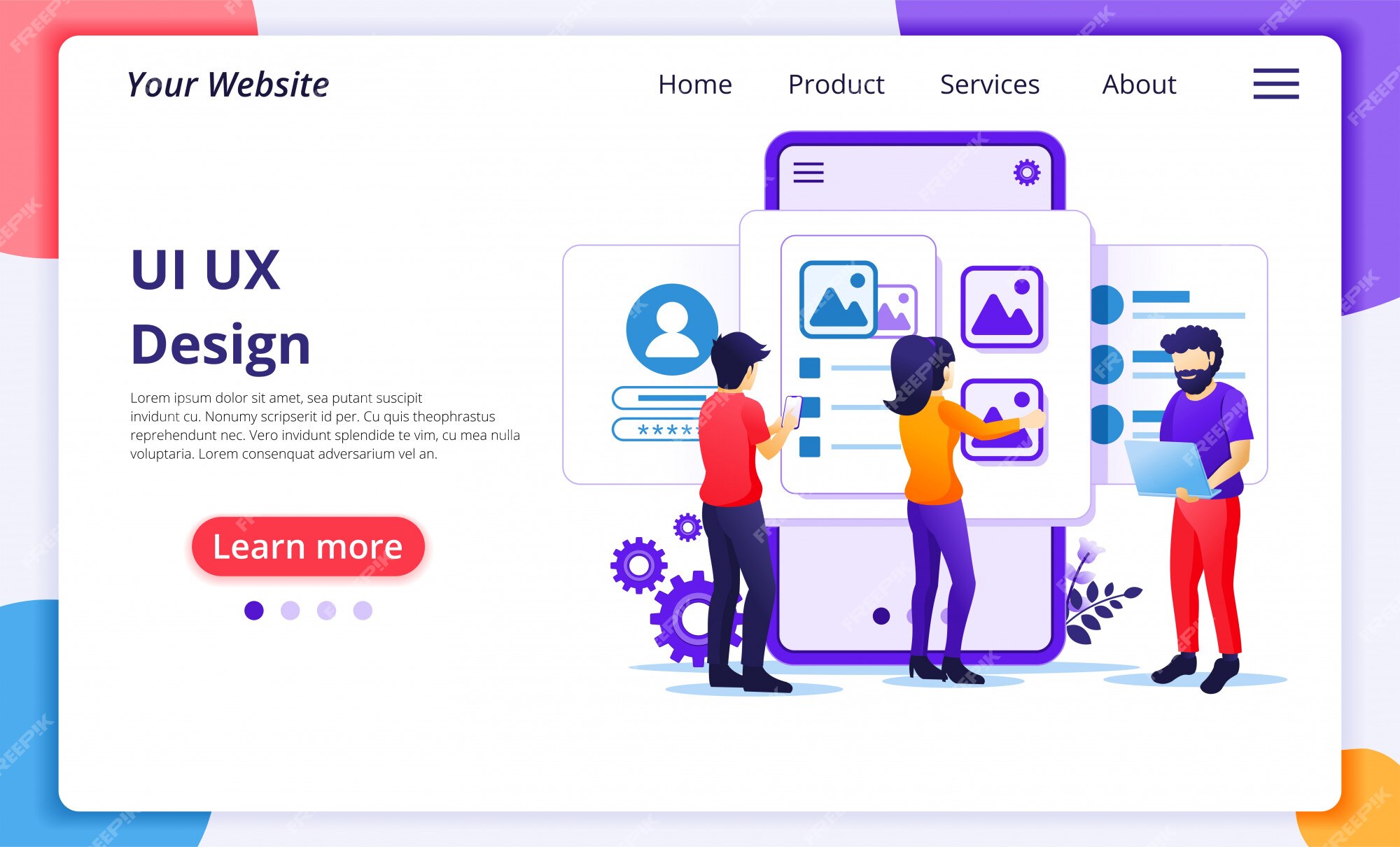 응용 프로그램 개념 사람 및 콘텐츠 텍스트 위치 Ui Ux 디자인 만들기 웹 사이트 방문 페이지 템플릿 프리미엄 벡터