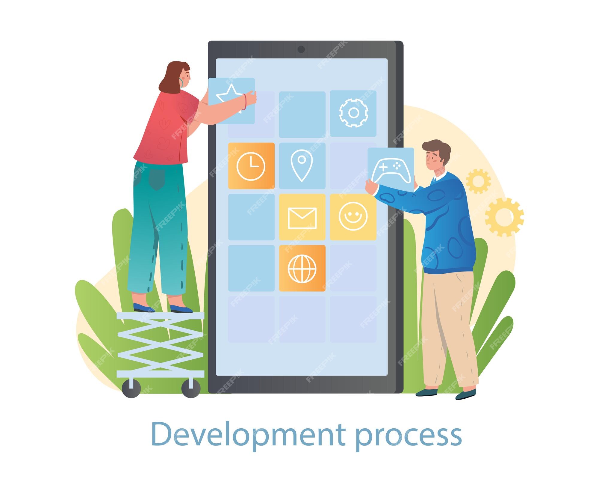 Premium Vector | Creating interface process man and woman programmers ... Premium Vector | Creating interface process man and woman programmers ...