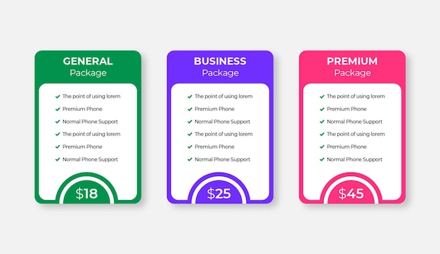 Premium PSD | 3 plan pricing table template design, dark theme Premium PSD | 3 plan pricing table template design, dark theme