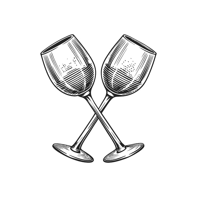 Premium Vector Crossed Wine Glass Vector Engraving Hand Drawn Illustration