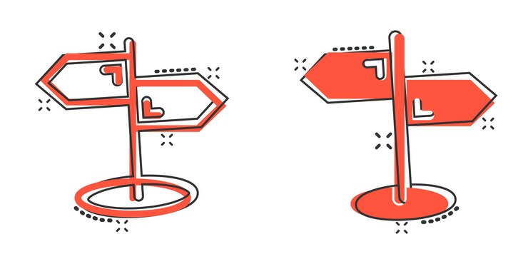 Premium Vector | Crossroad signpost icon in comic style Premium Vector | Crossroad signpost icon in comic style
