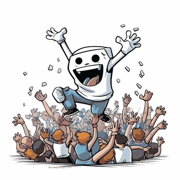 Premium Vector | Crowd of people with a robot Vector illustration Cartoon Premium Vector | Crowd of people with a robot Vector illustration Cartoon