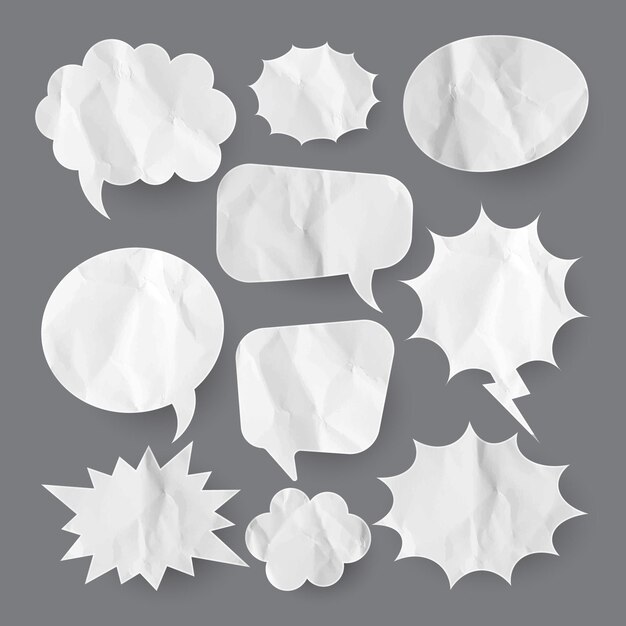 Premium Vector | Crumpled paper comic speech bubbles hand drawn retro ... Premium Vector | Crumpled paper comic speech bubbles hand drawn retro ...