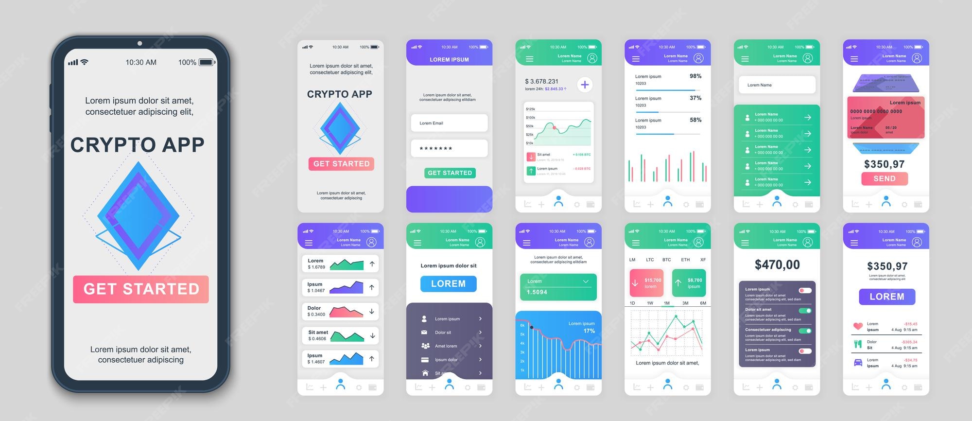 Premium Vector | Crypto mobile app interface screens template set Online account financial ...