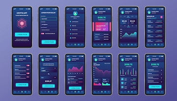 Premium Vector | Cryptocurrency unique design kit for mobile app ...