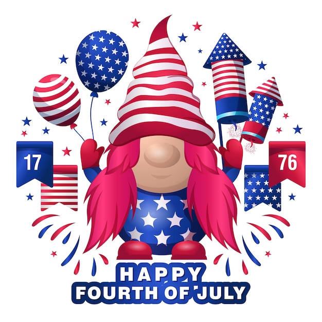 Premium Vector Cute American Gnomes Girl Celebrating Of 4th Of July
