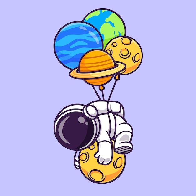 Premium Vector | Cute Astronaut Floating With Planet Balloon And ... Premium Vector | Cute Astronaut Floating With Planet Balloon And ...