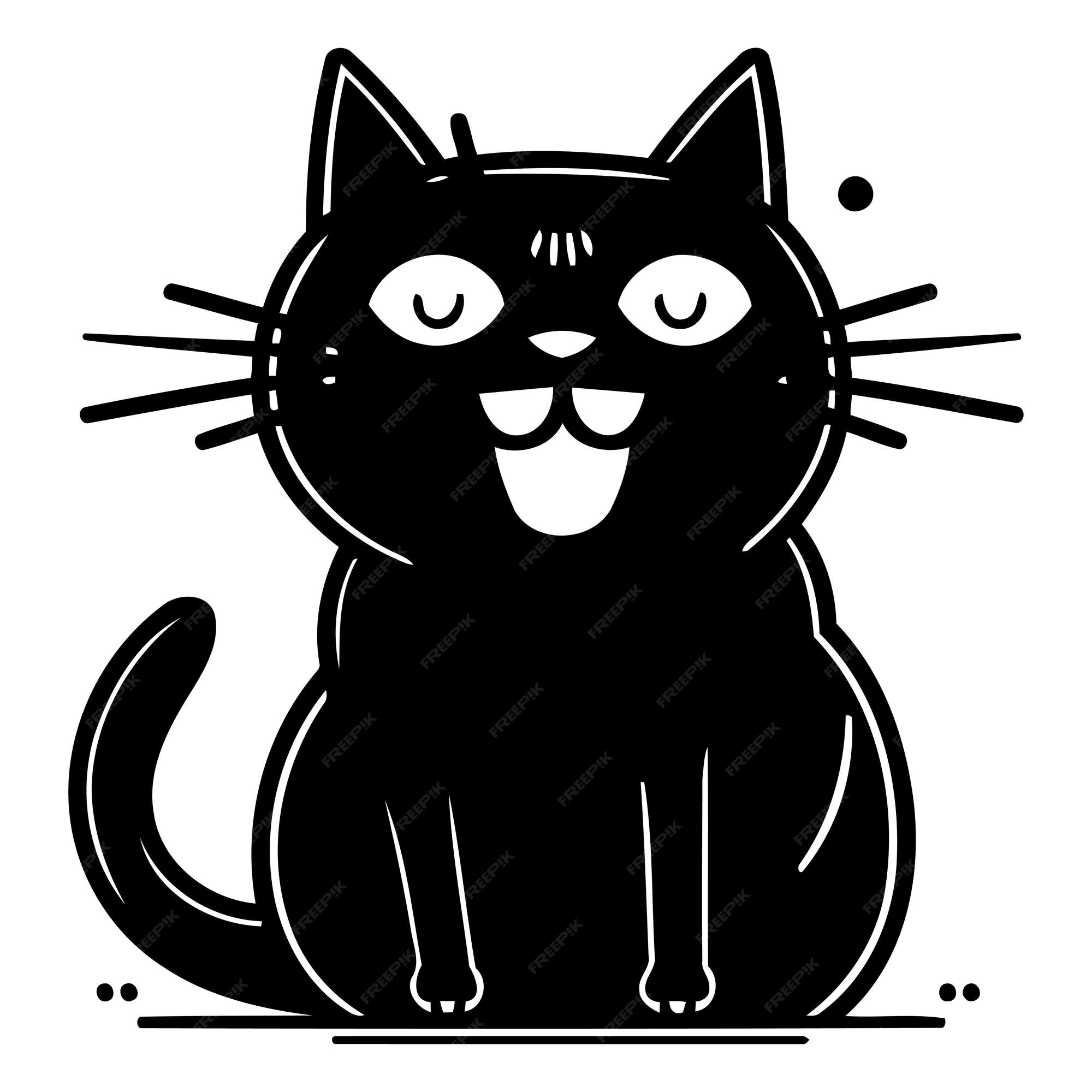 Premium Vector Cute Black Cat With Big Eyes Vector Illustration In Flat Style