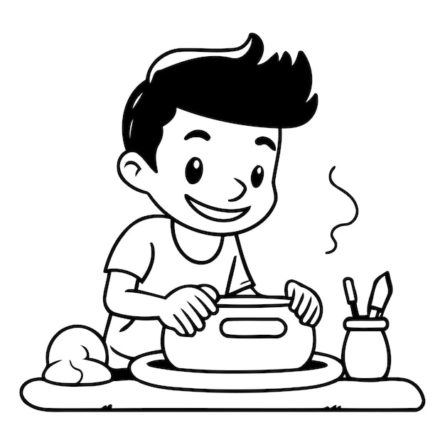 Premium Vector | Cute boy making clay pot Vector illustration in ... Premium Vector | Cute boy making clay pot Vector illustration in ...