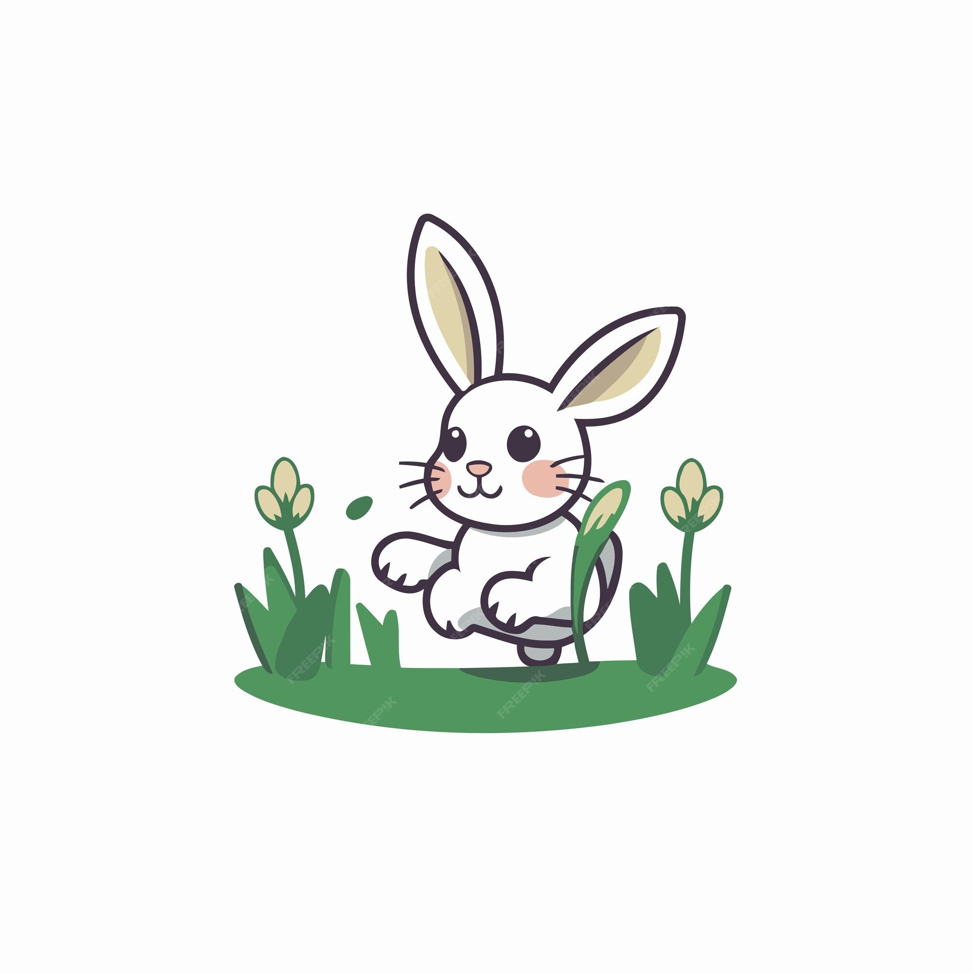 Premium Vector Cute Bunny In The Grass Vector Illustration On White Background