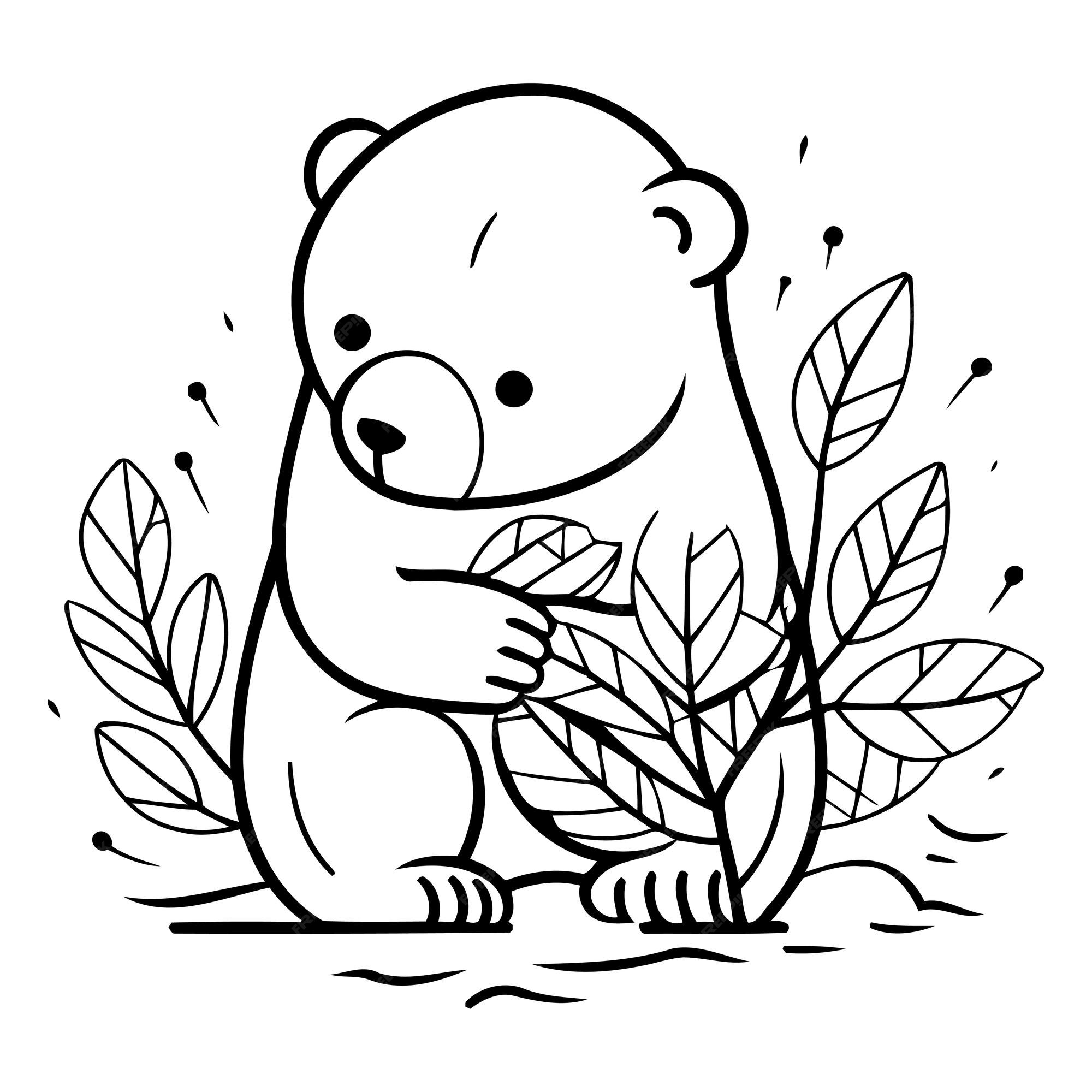 Premium Vector Cute Cartoon Bear With Leaves Vector Illustration In